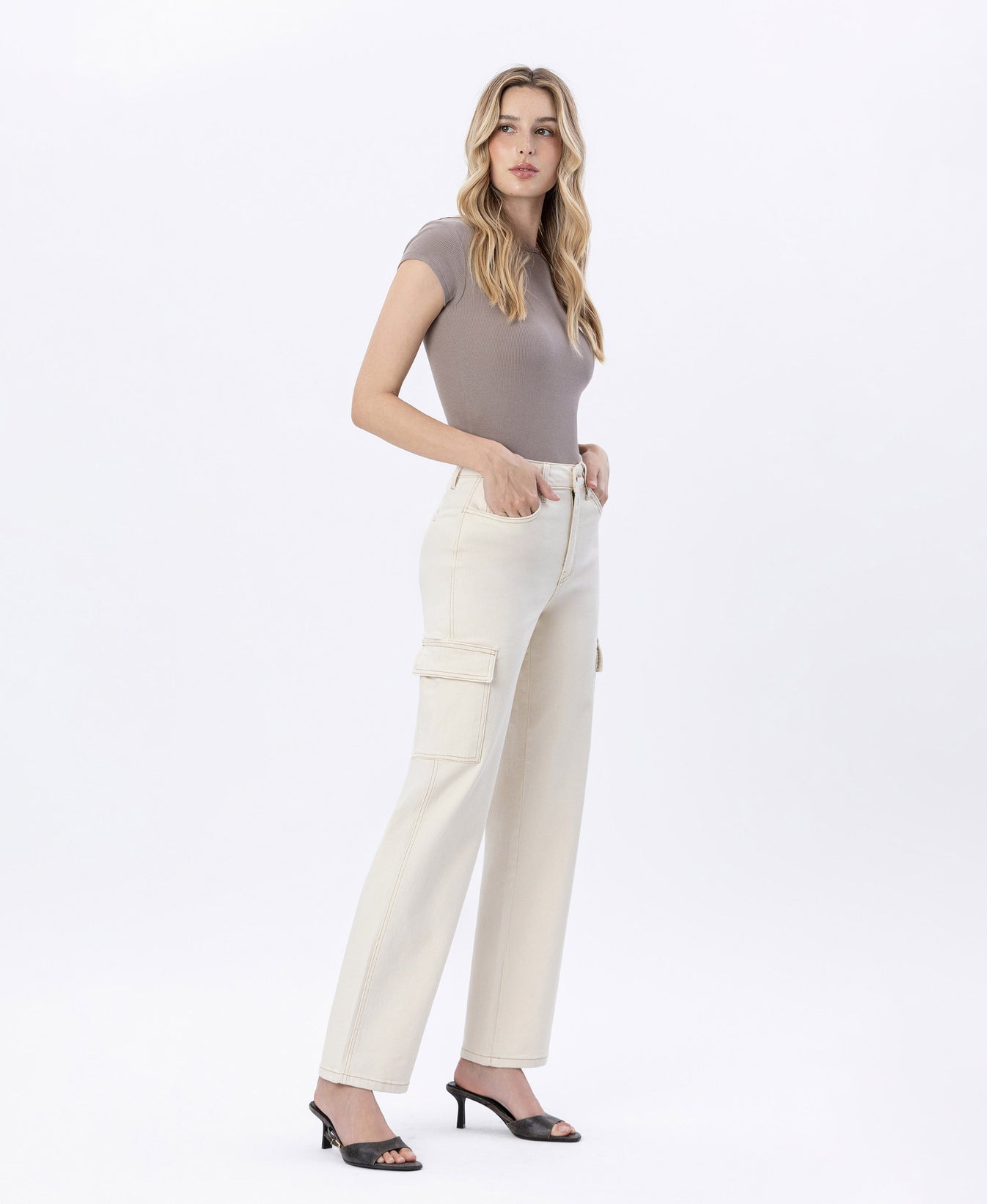 Flying Monkey Ecru 90's Super High Rise Slim Wide Cargo Jeans – FLYING ...