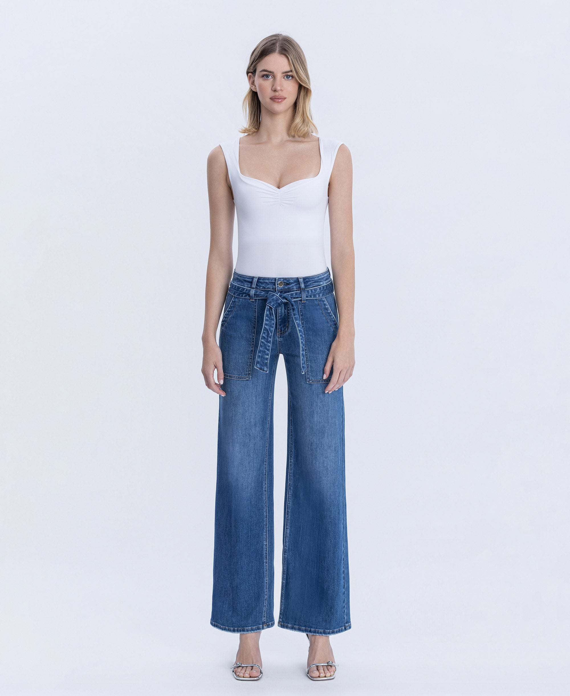 Flying Monkey Pure Zephyr High Rise Waist Tie Patch Pocket Wide Leg ...