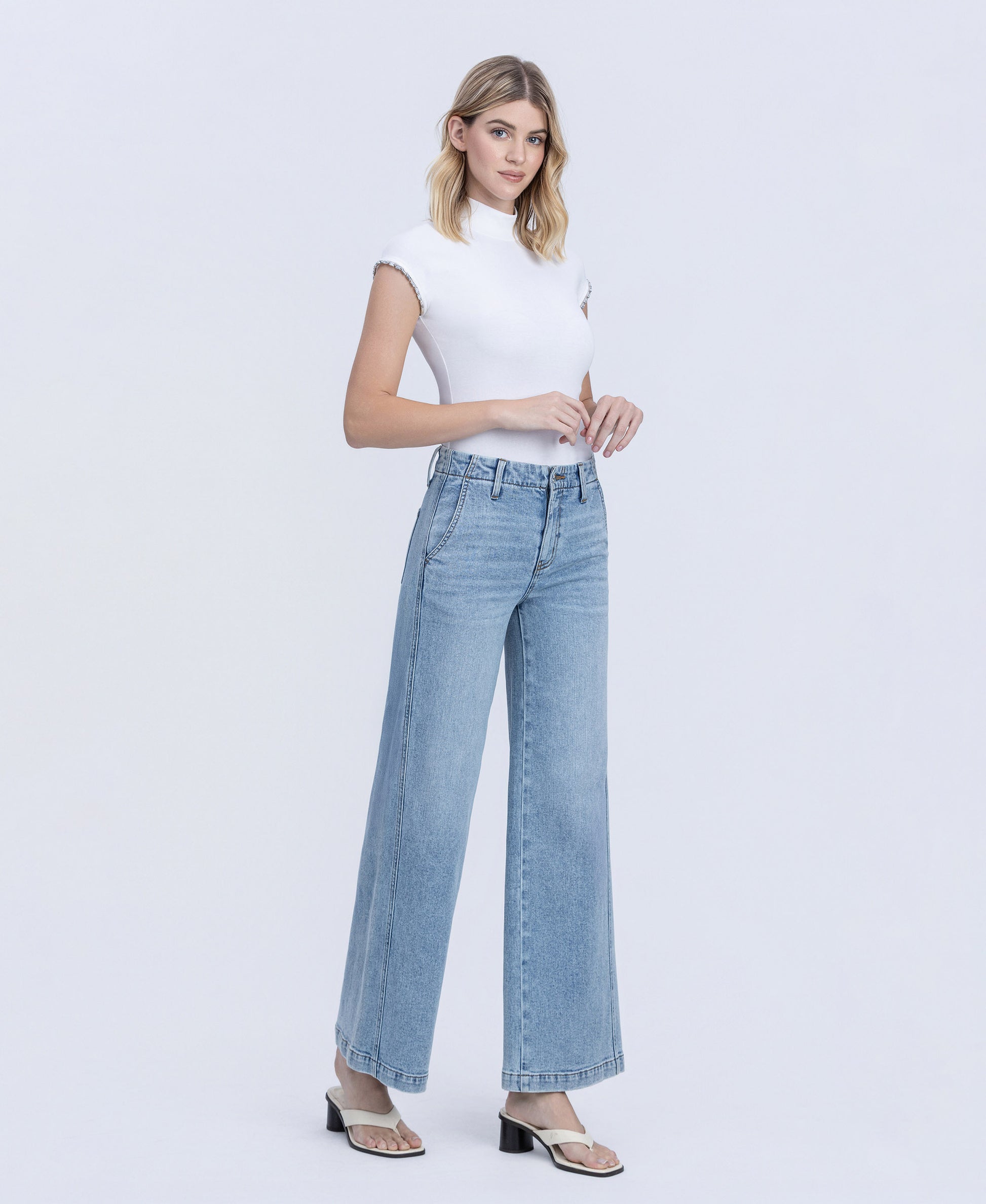 Flying Monkey Self Belief High Rise Trouser Hem Twist Wide Leg Jeans ...